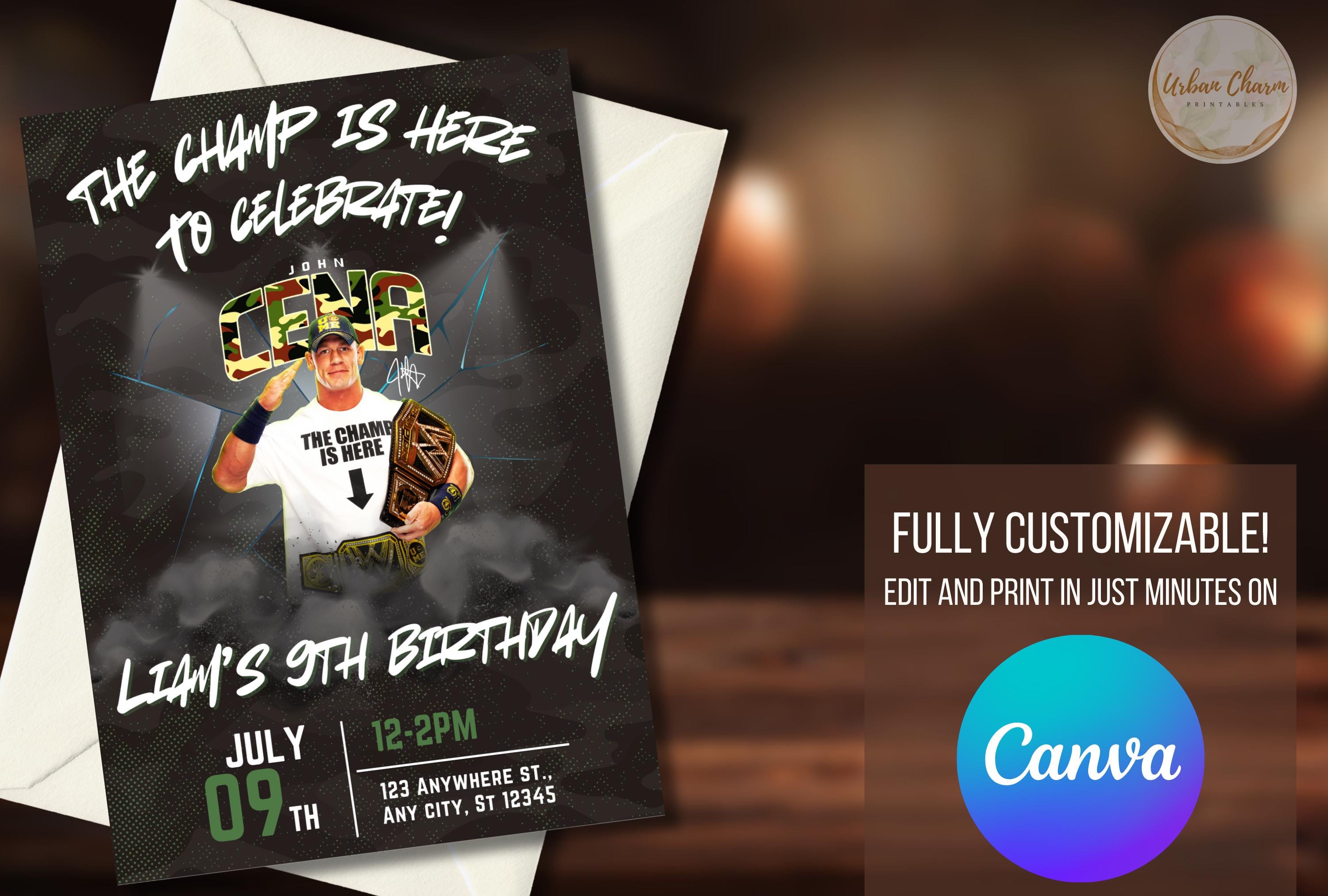 John Cena Birthday Invitation, John Cena Party, WWE Party, WWE Birthday ...