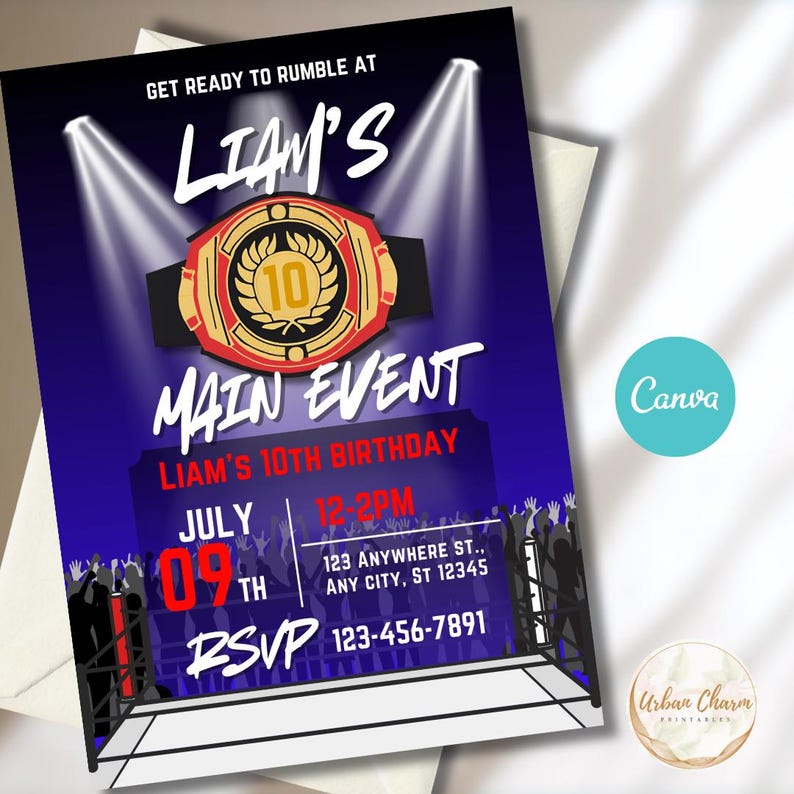 WWE Birthday Invitation, Wrestling Birthday Party, WWE Invitation, WWE ...