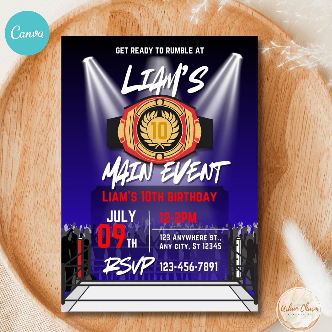 WWE Birthday Invitation, Wrestling Birthday Party, WWE Invitation, WWE ...