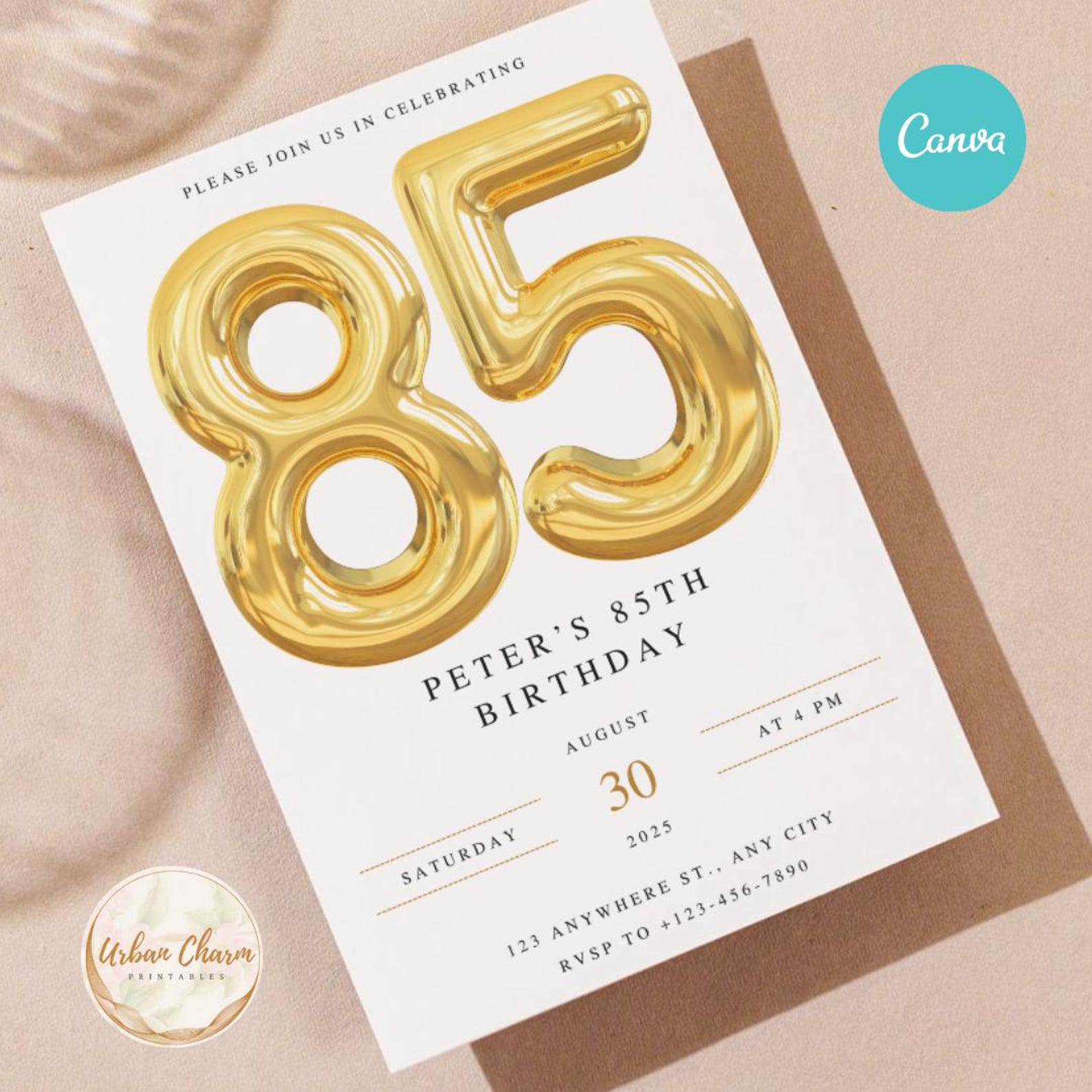85th Birthday Invitation, Balloon Birthday Invitation, 85th Birthday ...