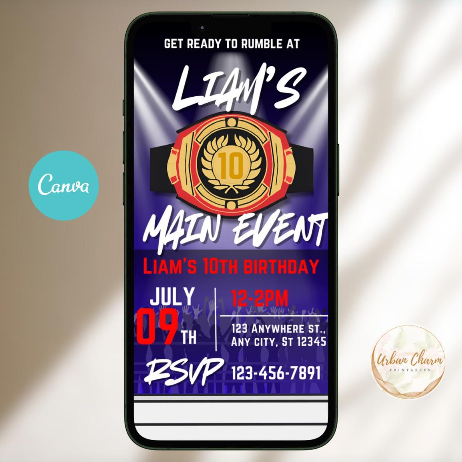 WWE Birthday Invitation, Wrestling Birthday Party, WWE Invitation, WWE ...