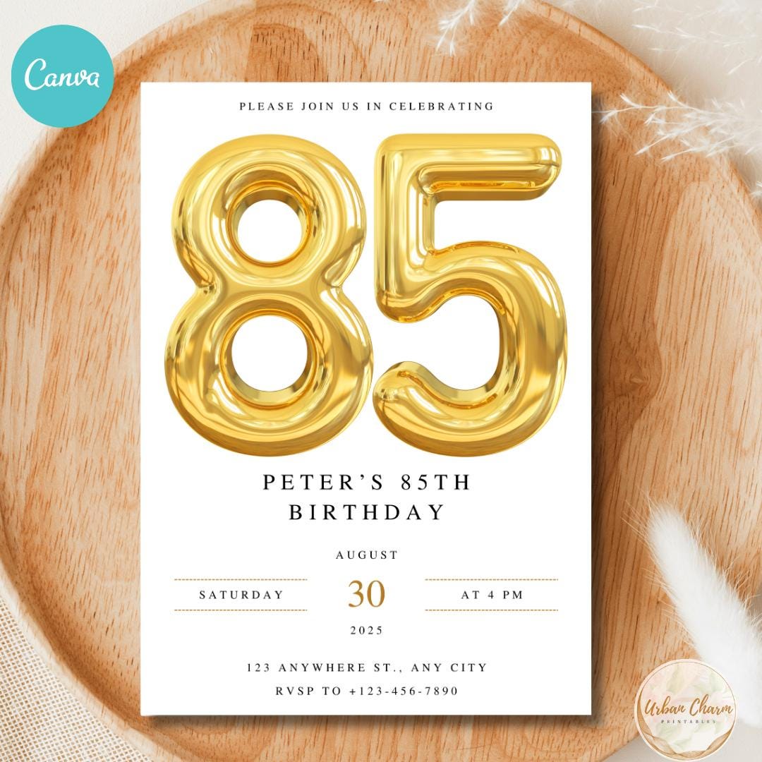 85th Birthday Invitation, Balloon Birthday Invitation, 85th Birthday ...