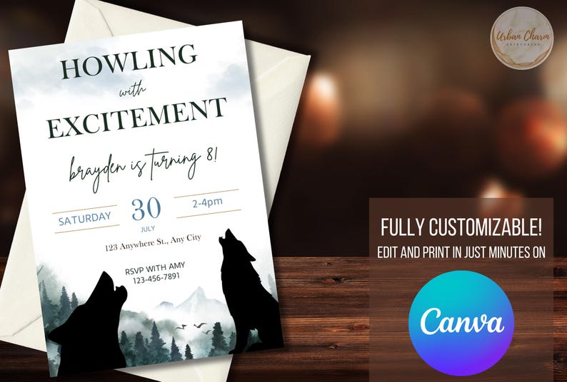 Wolf Themed Birthday Invitation, Wolf Birthday Invitation, Wolf ...