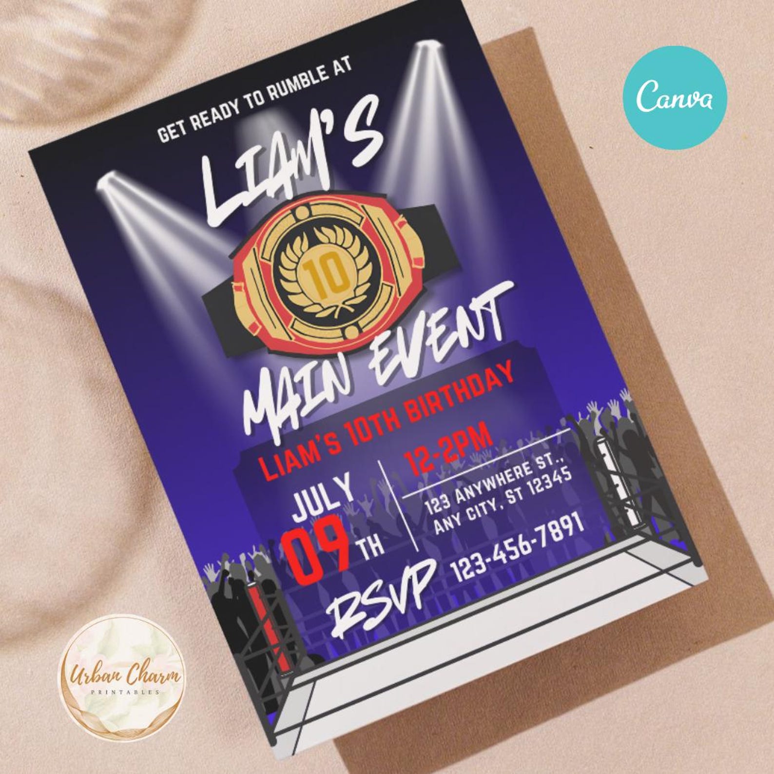 WWE Birthday Invitation, Wrestling Birthday Party, WWE Invitation, WWE ...