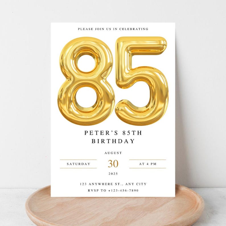 85th Birthday Invitation, Balloon Birthday Invitation, 85th Birthday ...