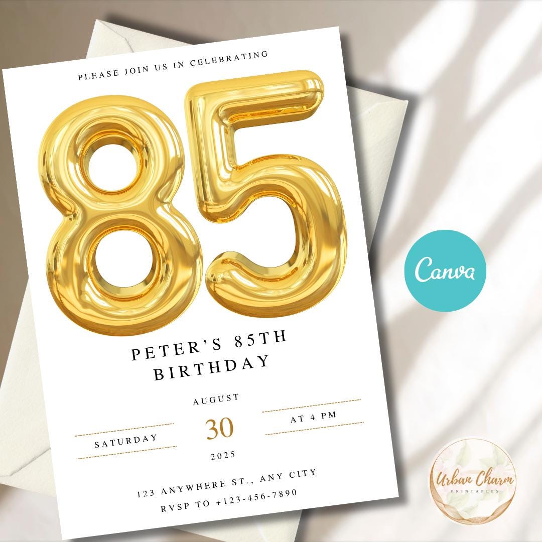 85th Birthday Invitation, Balloon Birthday Invitation, 85th Birthday ...
