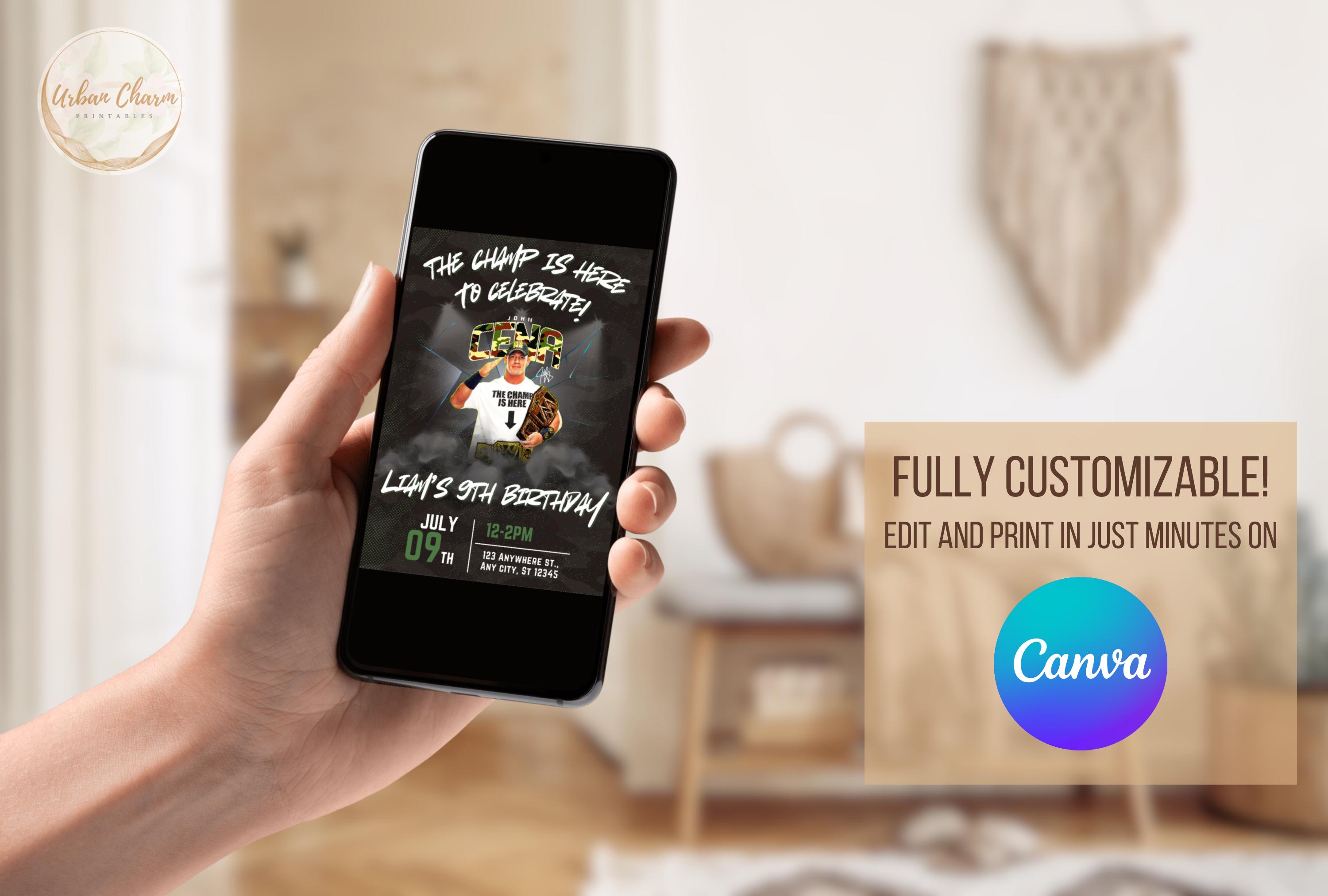 John Cena Birthday Invitation, John Cena Party, WWE Party, WWE Birthday ...