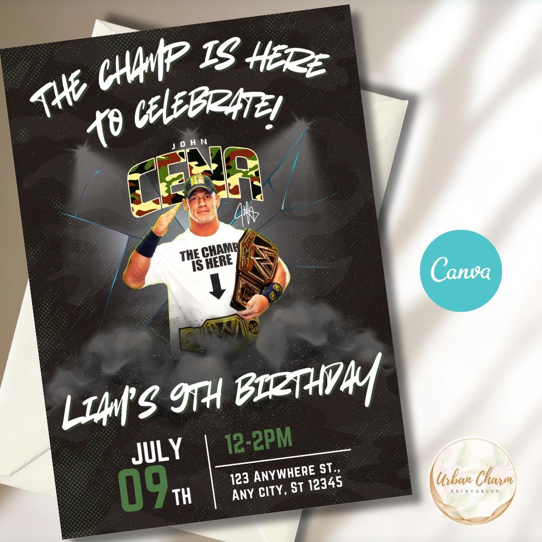 John Cena Birthday Invitation, John Cena Party, WWE Party, WWE Birthday ...