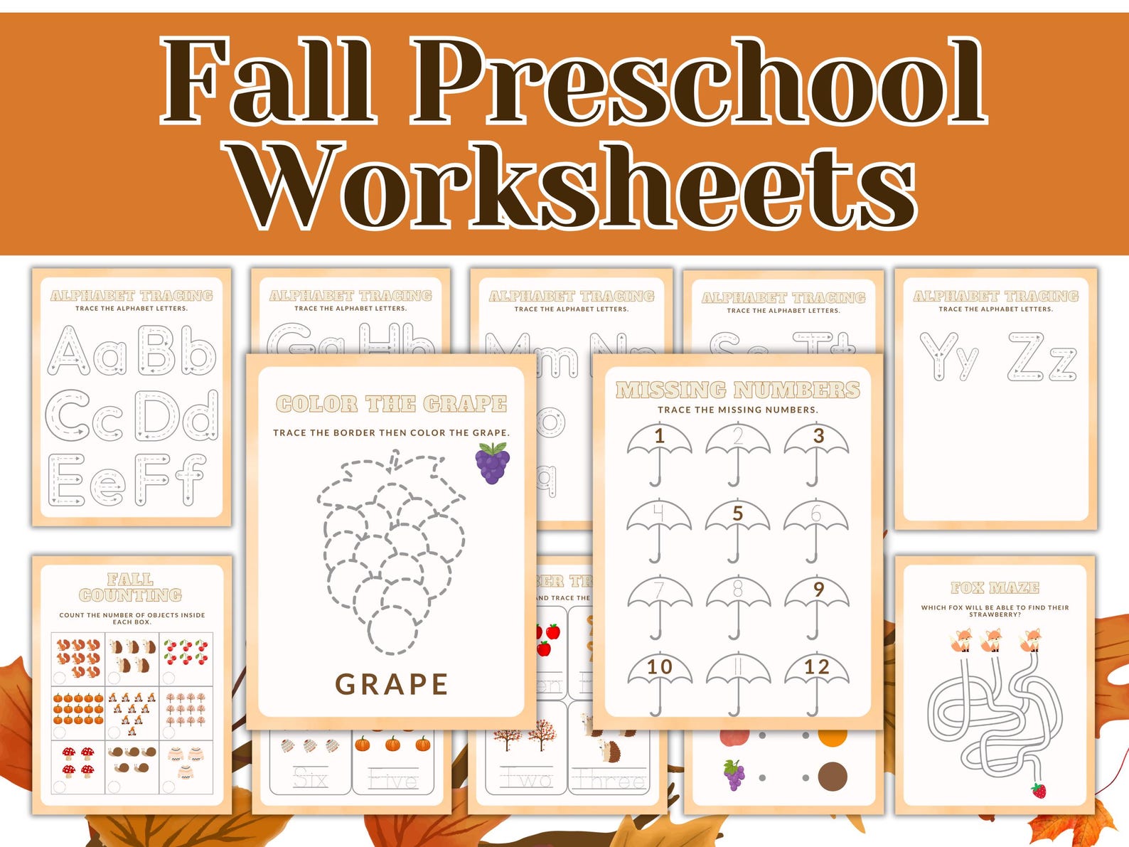 Fall Preschool Activity Pack: Alphabet, Counting, Mazes (PDF Download ...