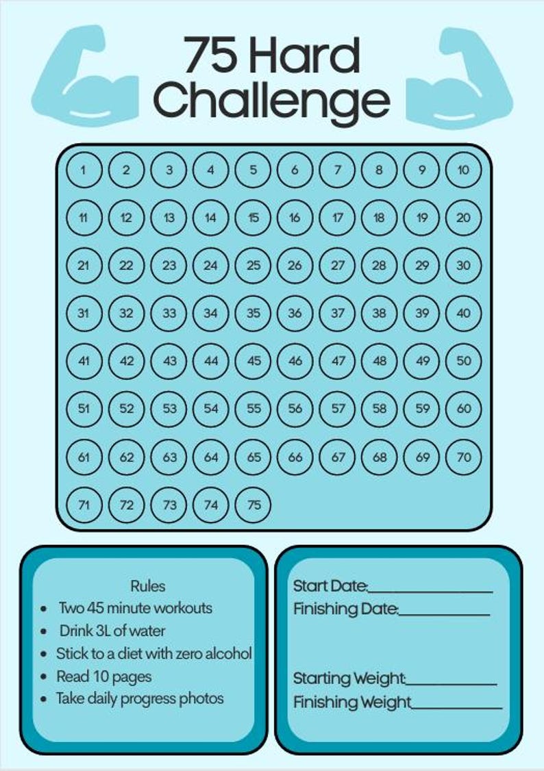 75 Hard Challenge Pdf Template Blue - Etsy