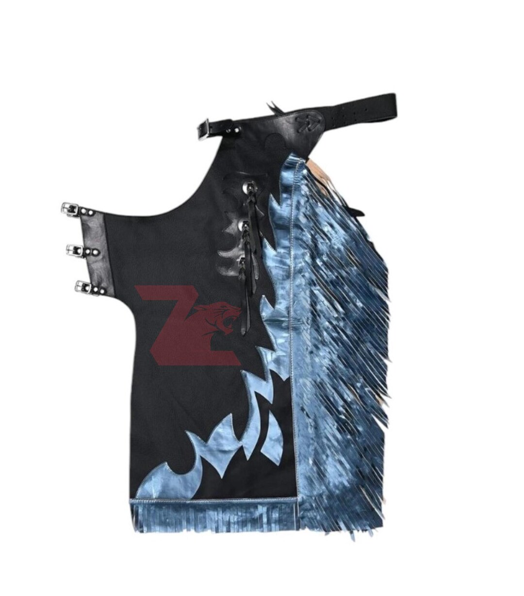 Bull Riding Western Chaps Black Blue Genuine Leather Show Adult Chap ...