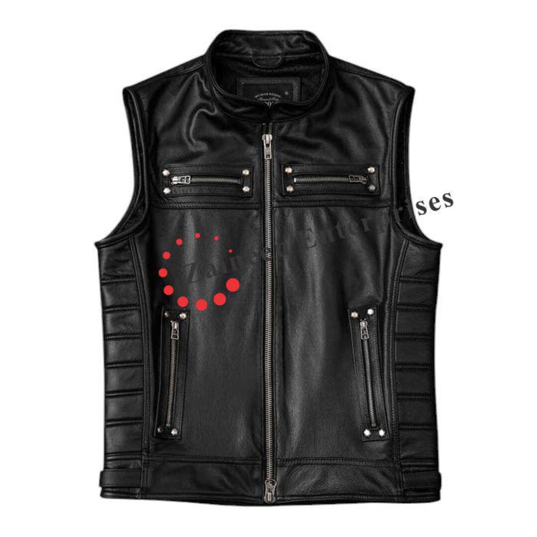 Men's Biker Swat Motorcycle Club Tactical Real Rider Black Cowhide ...