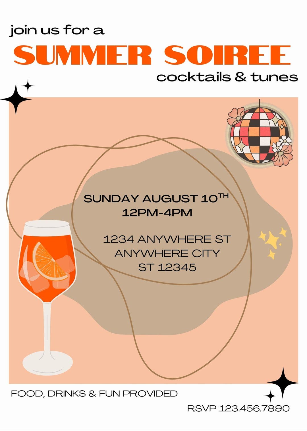 Editable Summer Soirée Invitation Template | Retro Cocktail Party ...