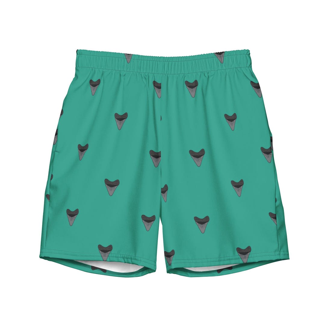 Shark Swimsuit, Men’s Green Swim Trunks Shark Tooth Print - Etsy