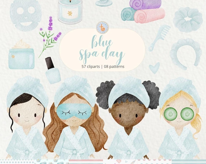 Blue Spa Day Watercolor Clipart PNG – Spa Party - Spa Girls, Kids ...