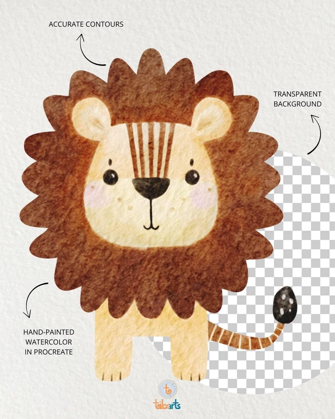 Safari Watercolor Clipart PNG – Jungle Animals Lion, Elephant, Zebra ...