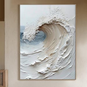 Large Surging White Wave Abstract Painting, Blue Wave Wall Painting ...