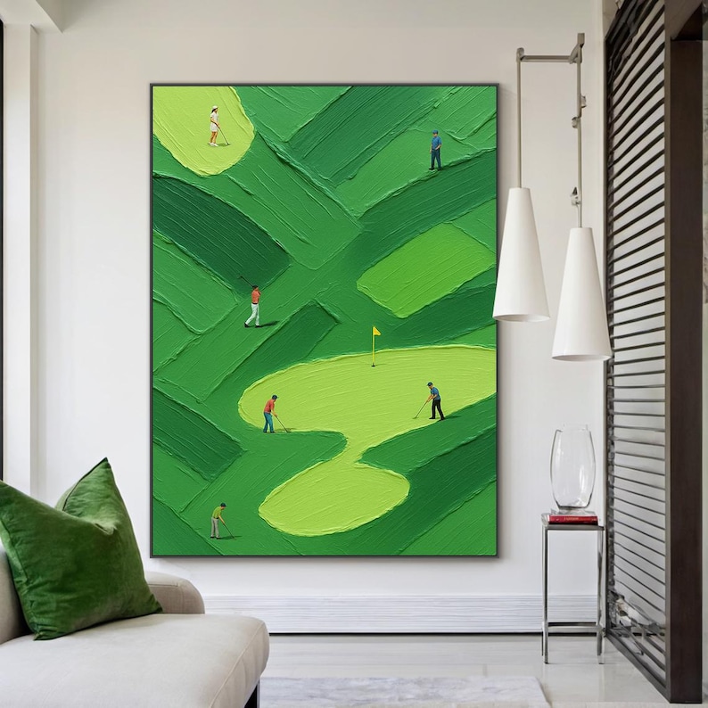 Abstract Golf Oil Painting on Canvas, Green Textured Wall Art, Modern ...