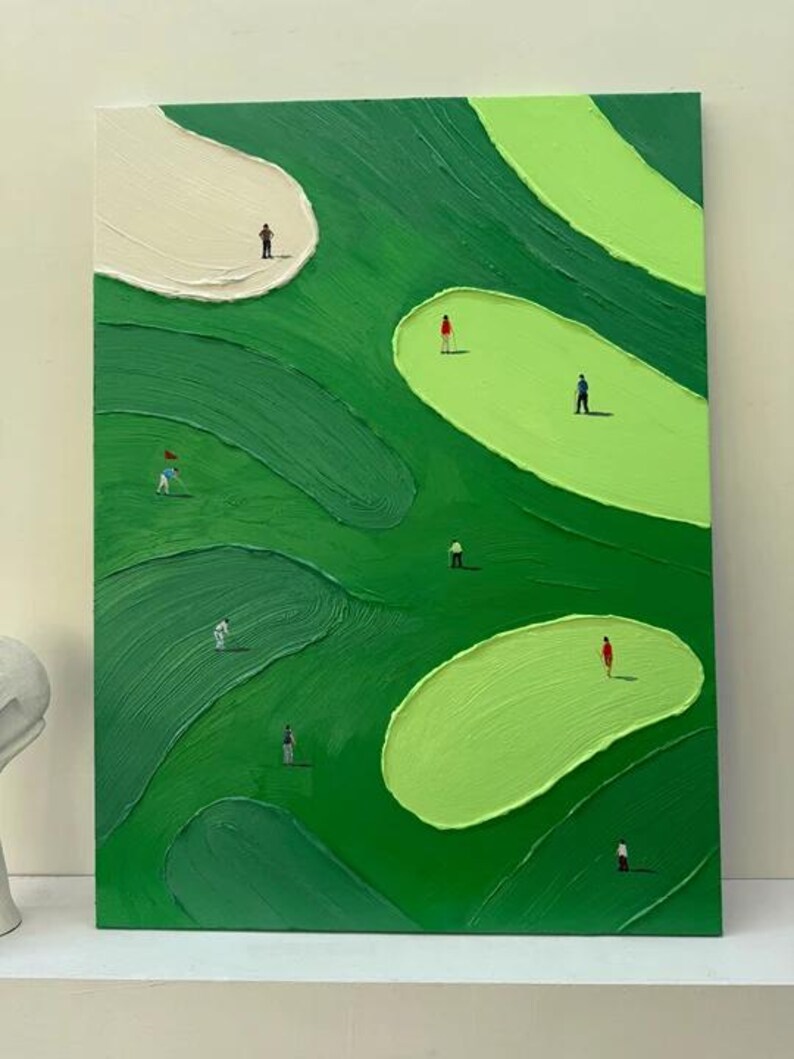 Large Golf Course Acrylic Painting – Textured Green Impasto Painting ...