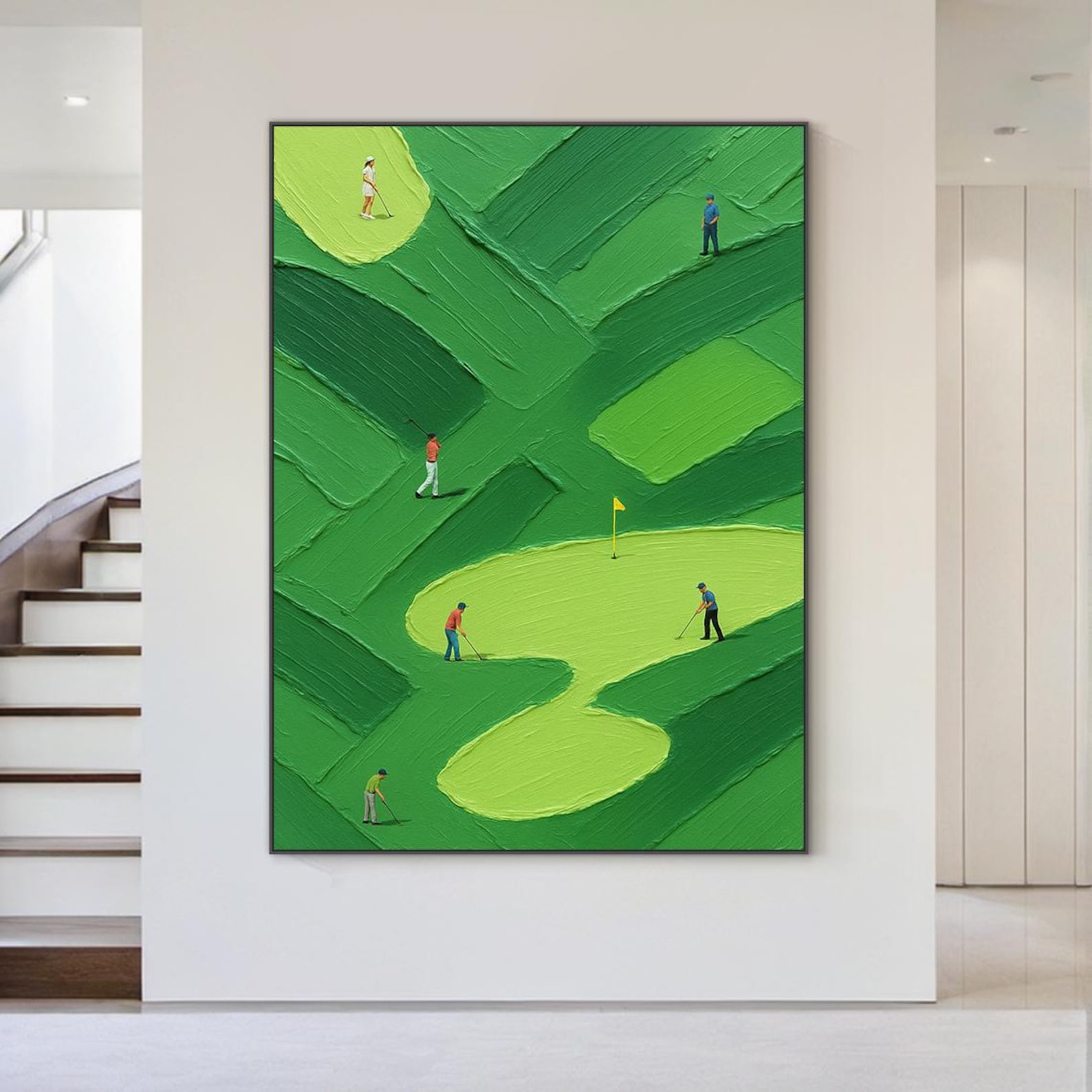 Abstract Golf Oil Painting on Canvas, Green Textured Wall Art, Modern ...