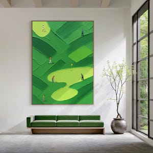 Abstract Golf Oil Painting on Canvas, Green Textured Wall Art, Modern ...