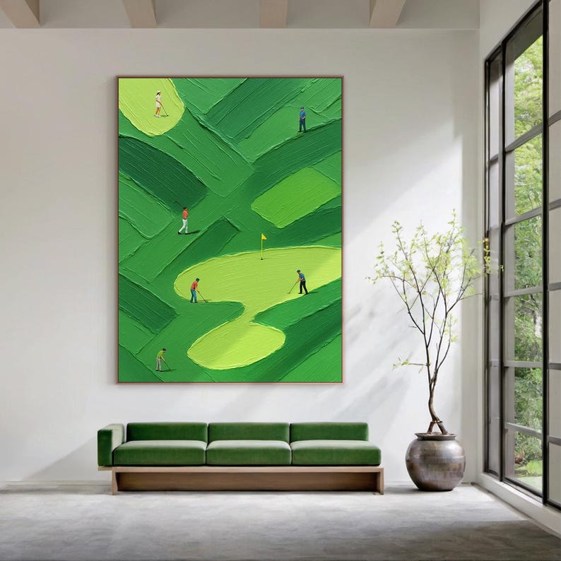 Abstract Golf Oil Painting on Canvas, Green Textured Wall Art, Modern ...