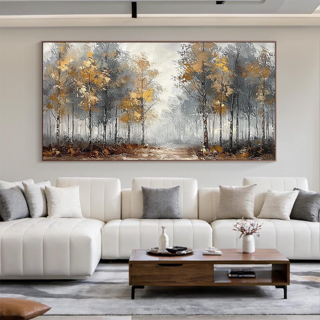 Large Forest Landscape Oil Painting on Canvas – Textured Autumn Tree ...