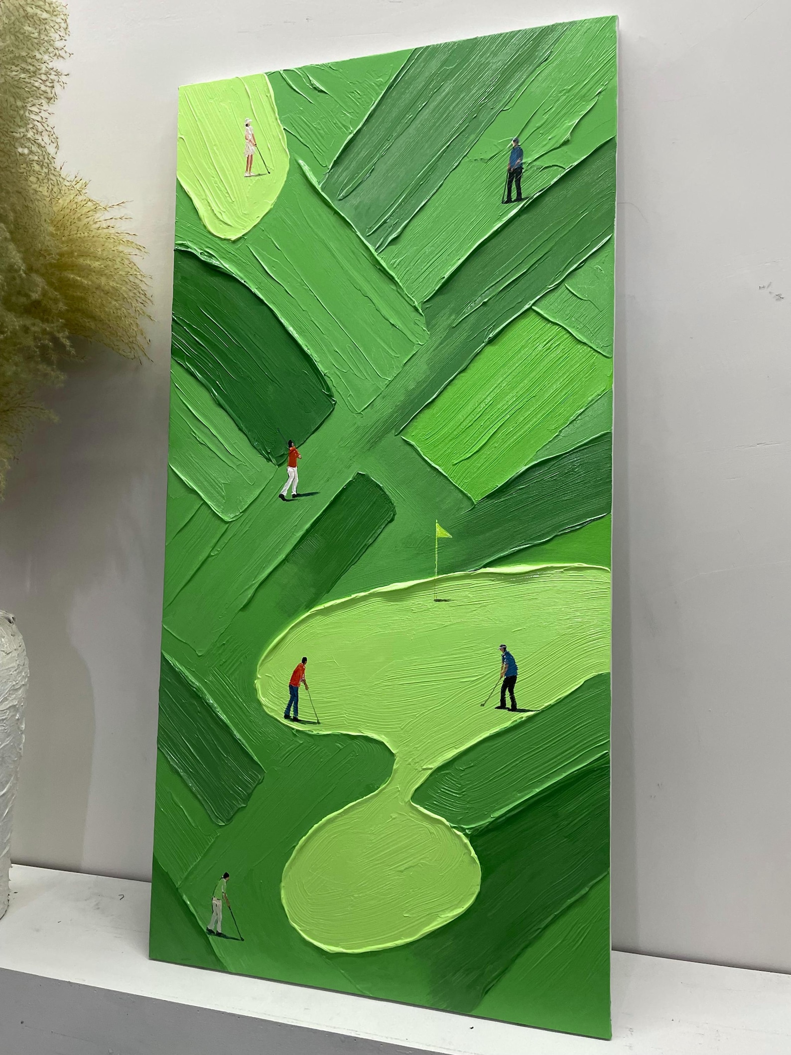Abstract Golf Oil Painting on Canvas, Green Textured Wall Art, Modern ...