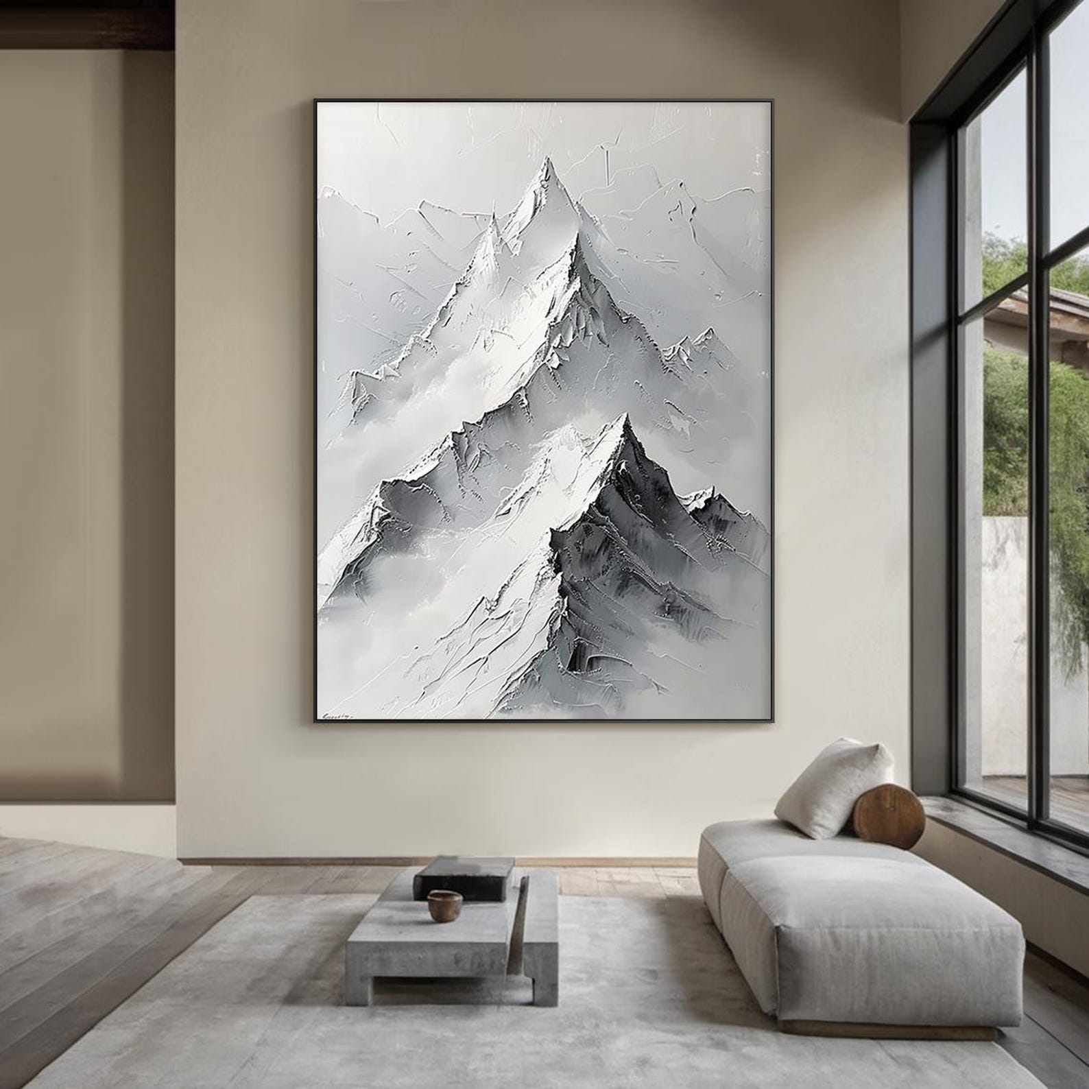 Large White Snow Mountain Abstract Painting, Snow Mountain Texture ...