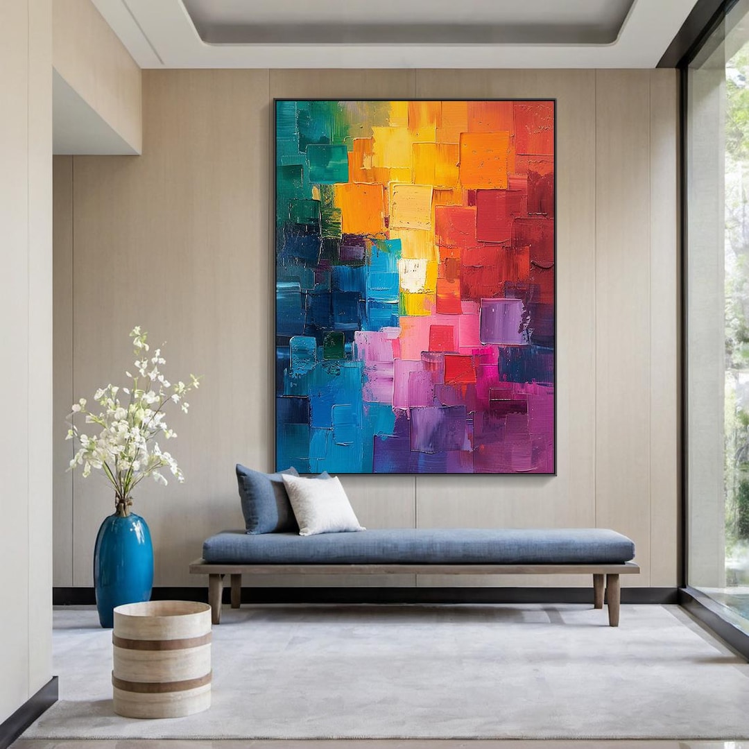 Abstract Colorful Textured Canvas Oil Painting, Simple Colorful Wall ...