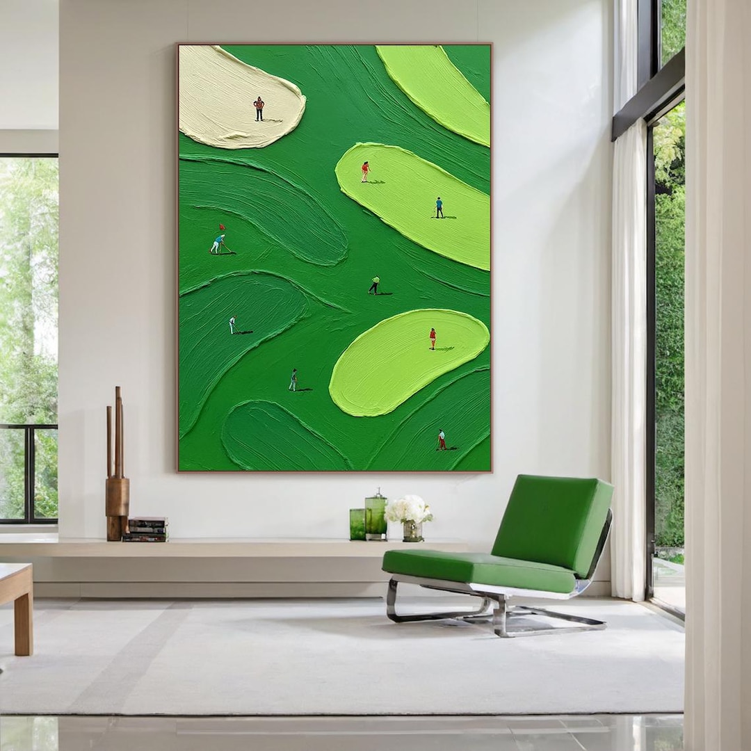 Large Golf Course Acrylic Painting – Textured Green Impasto Painting ...