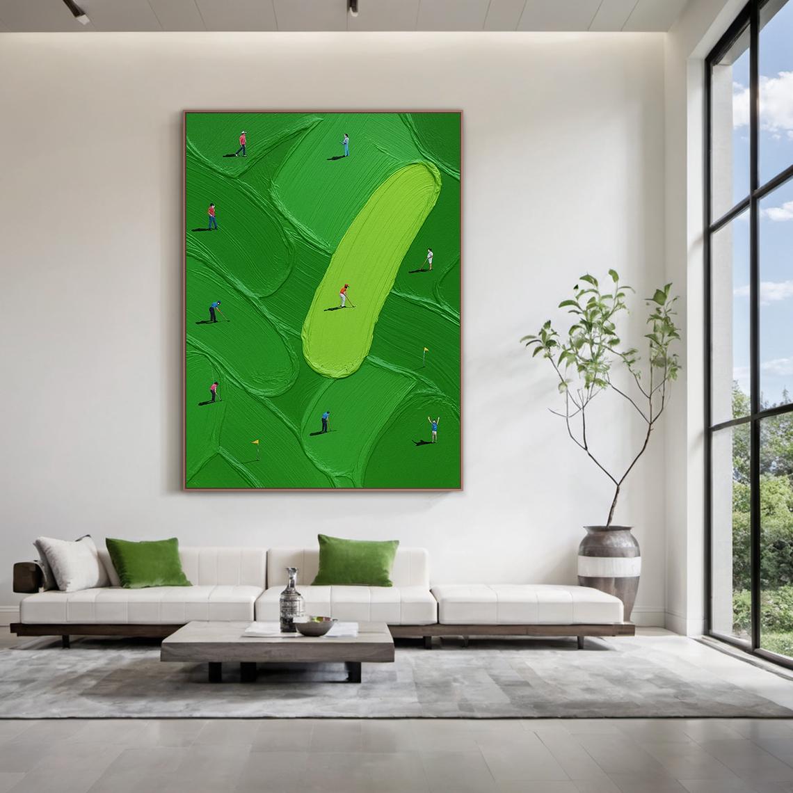 Large Golf Course Painting on Canvas - Modern Sports Wall Art, Green ...