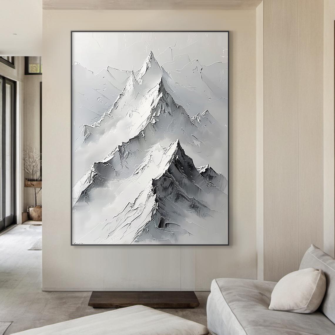 Large White Snow Mountain Abstract Painting, Snow Mountain Texture ...