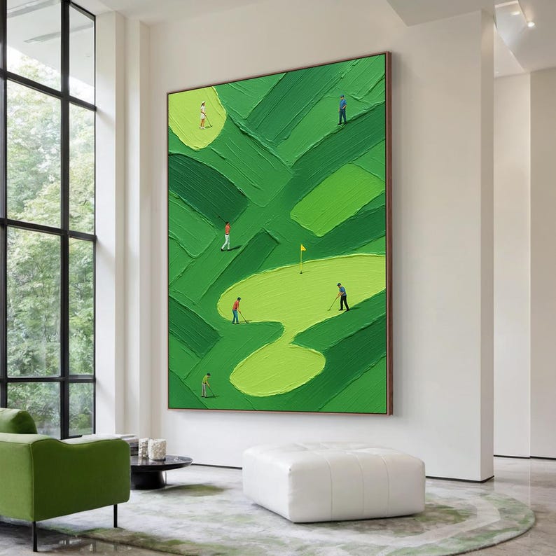 Abstract Golf Oil Painting on Canvas, Green Textured Wall Art, Modern ...