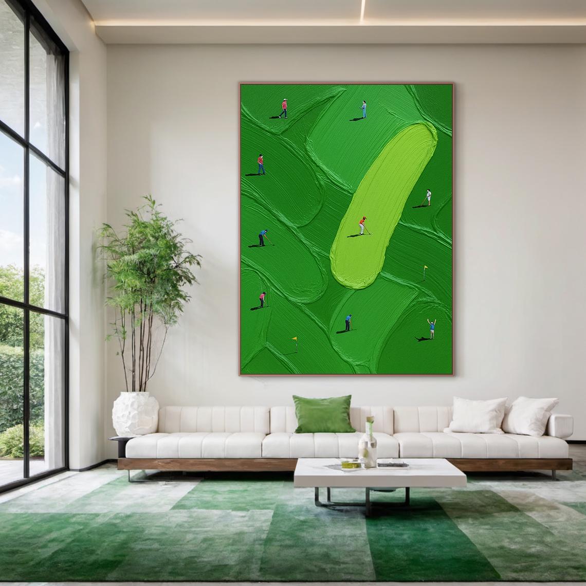 Large Golf Course Painting on Canvas - Modern Sports Wall Art, Green ...