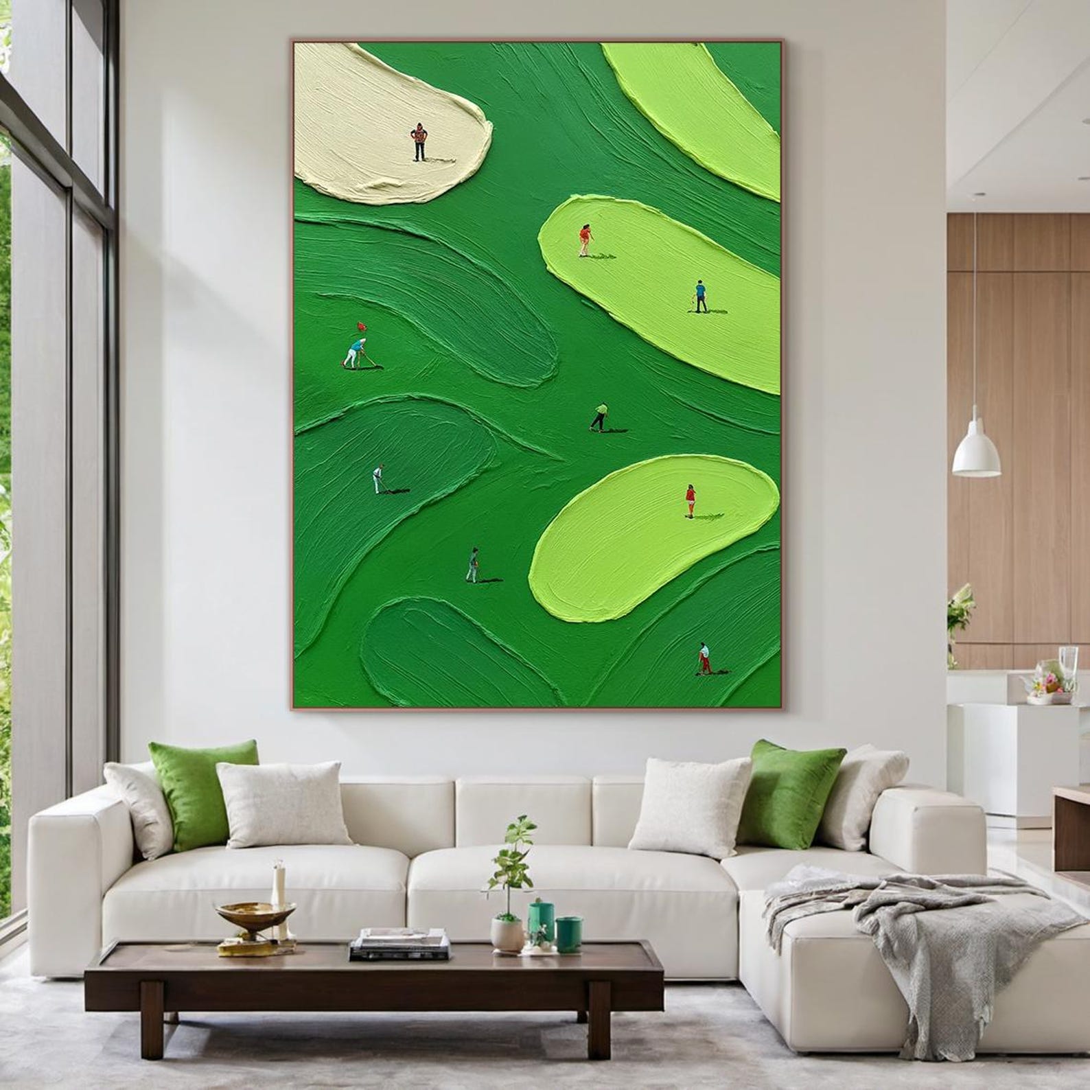 Large Golf Course Acrylic Painting – Textured Green Impasto Painting ...