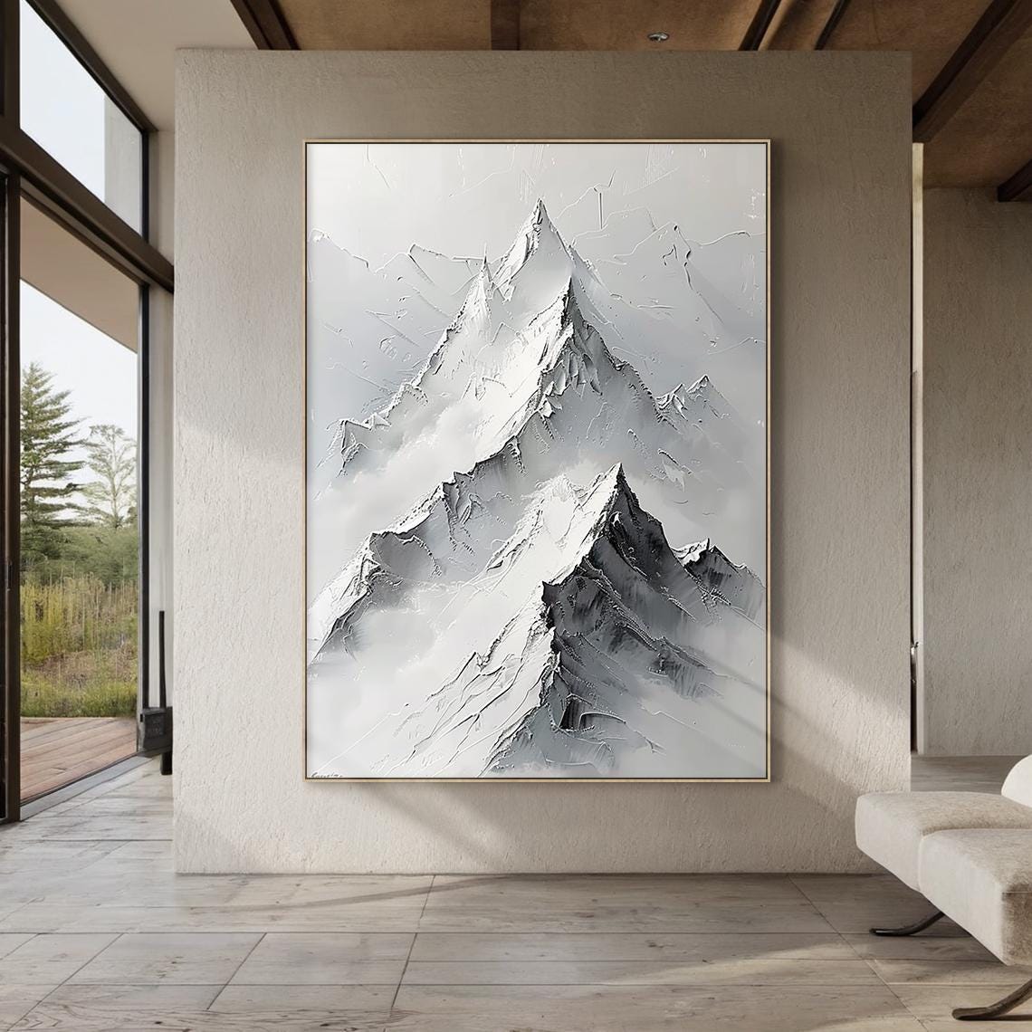 Large White Snow Mountain Abstract Painting, Snow Mountain Texture ...