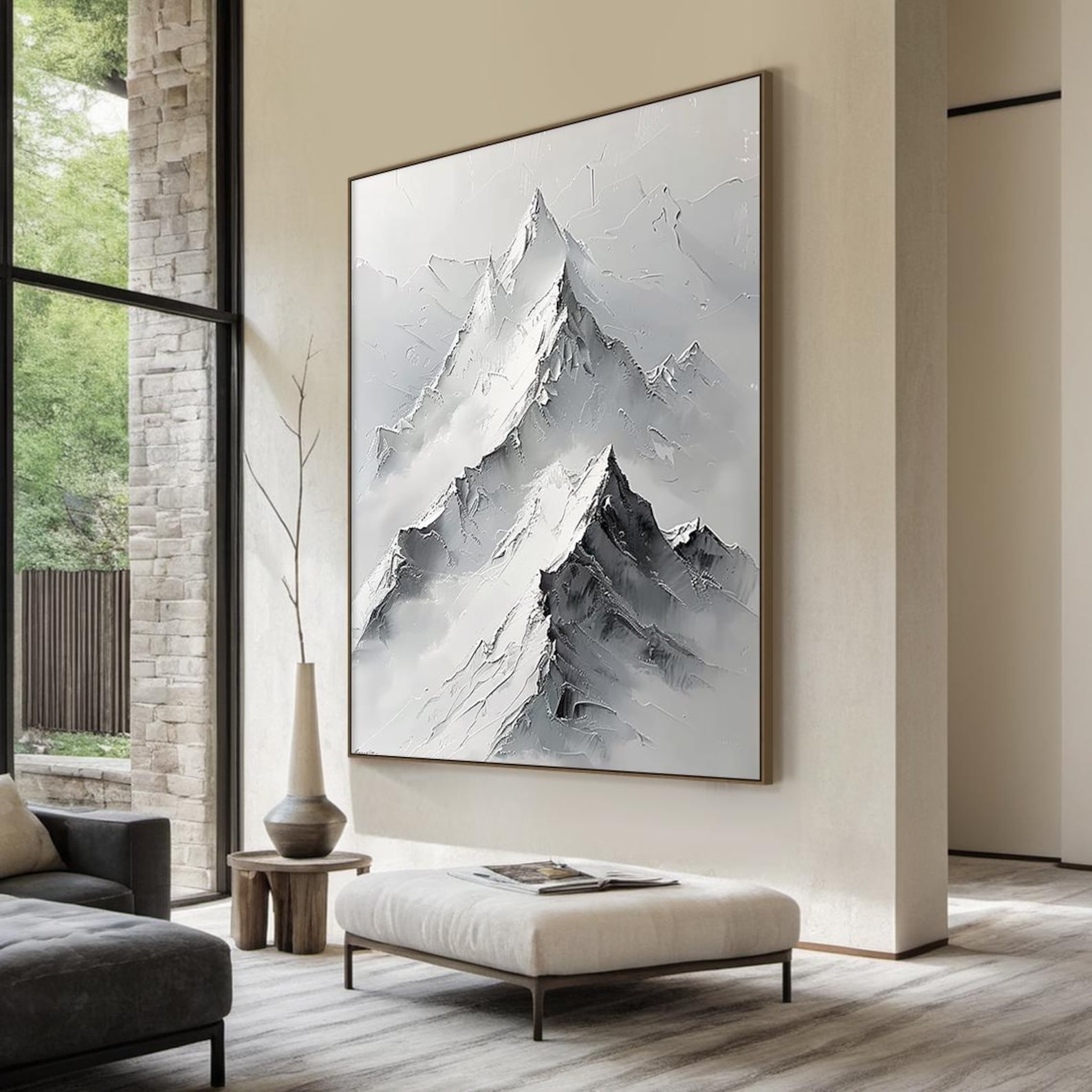 Large White Snow Mountain Abstract Painting, Snow Mountain Texture ...