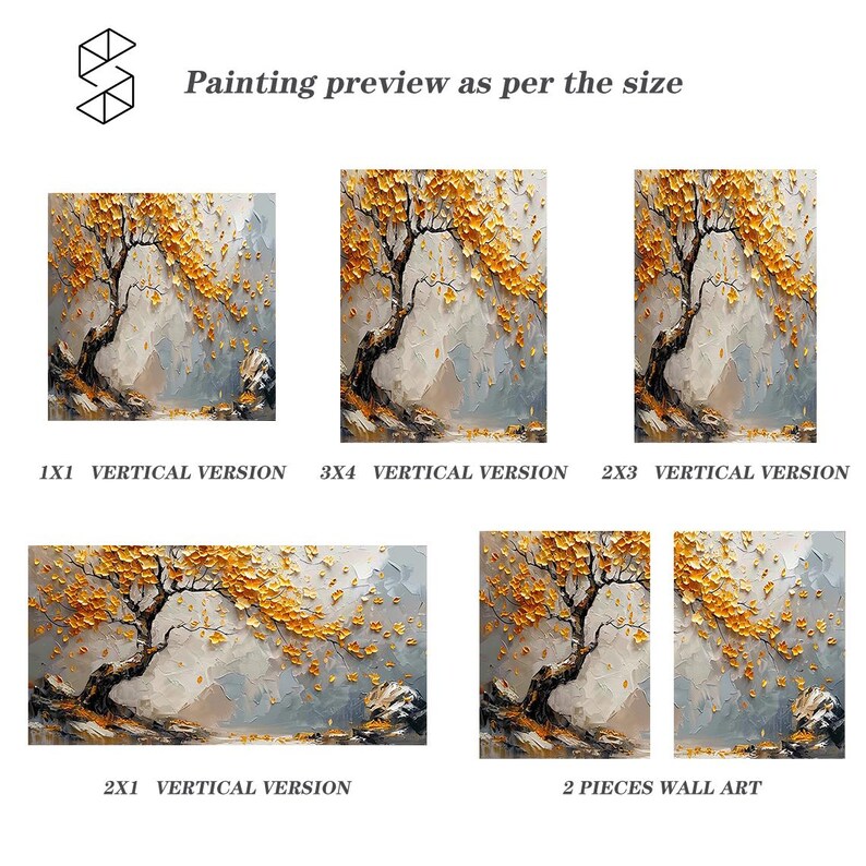 Large Tree of Life Abstract Oil Painting, Golden Tree Landscape ...