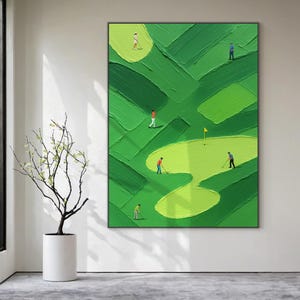 Abstract Golf Oil Painting on Canvas, Green Textured Wall Art, Modern ...