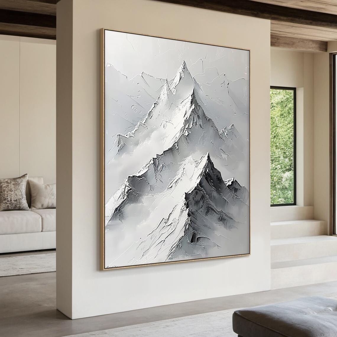 Large White Snow Mountain Abstract Painting, Snow Mountain Texture ...