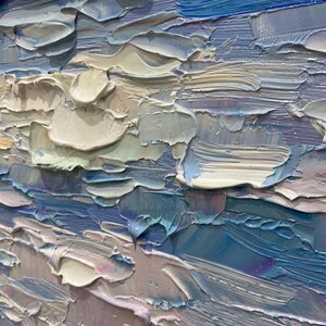 Blue Calm Sea Level Abstract Painting, Ocean Sunrise Landscape Oil ...