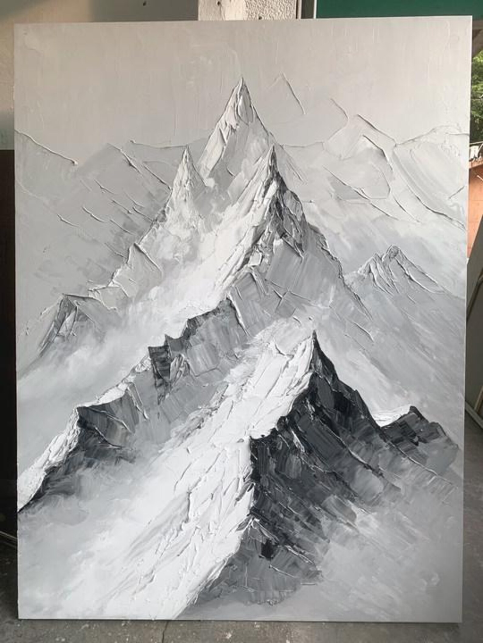 Large White Snow Mountain Abstract Painting, Snow Mountain Texture ...