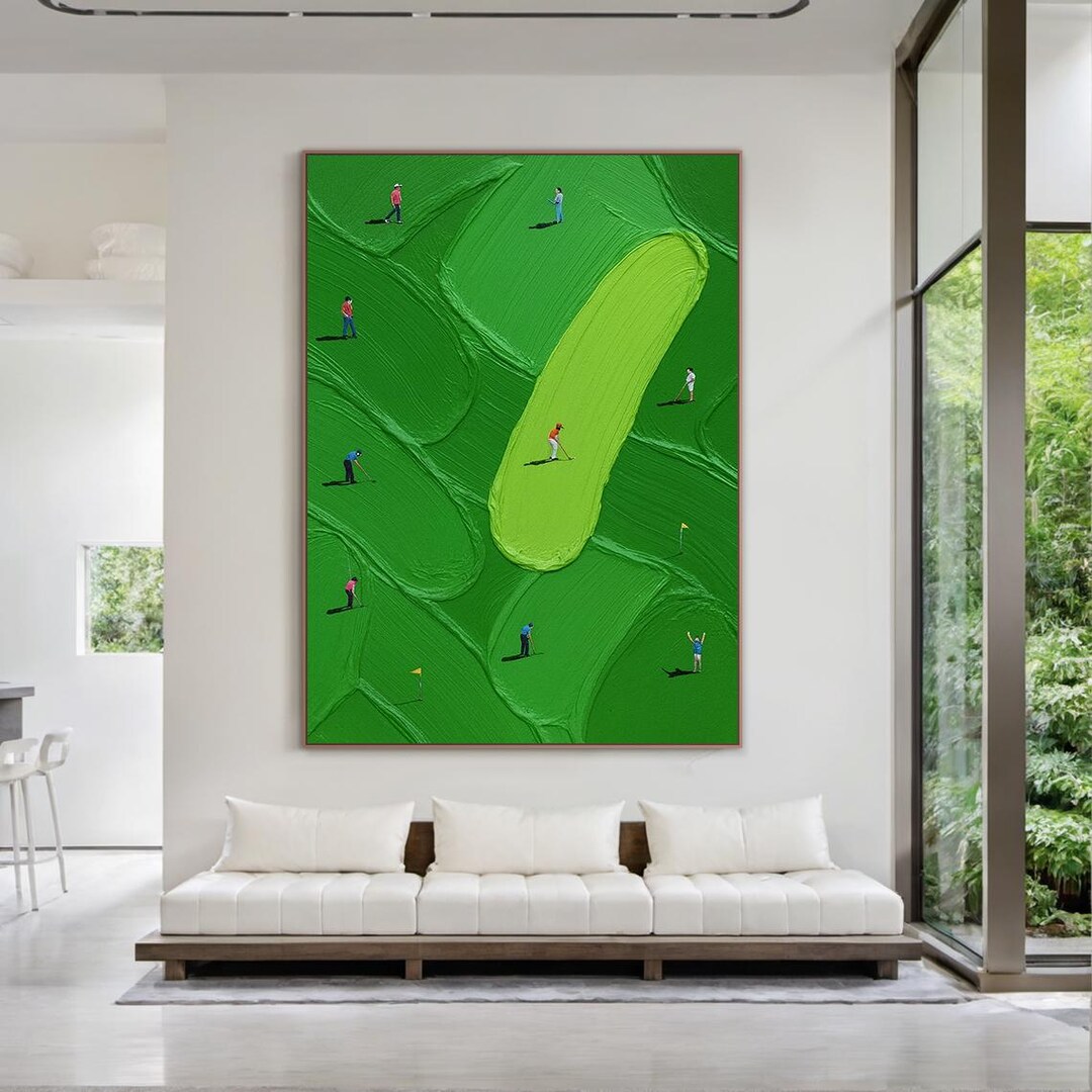 Large Golf Course Painting on Canvas - Modern Sports Wall Art, Green ...