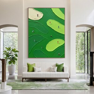 Large Golf Course Acrylic Painting – Textured Green Impasto Painting ...