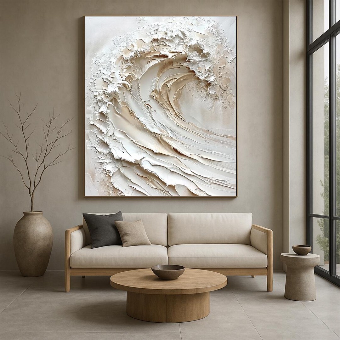 Large Raging White Waves Abstract Painting, White Waves Wall Painting ...