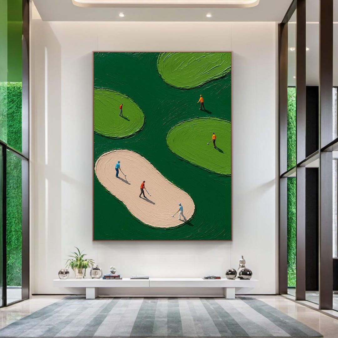 Golf Painting on Canvas, Modern Abstract Sports Wall Art, Textured ...