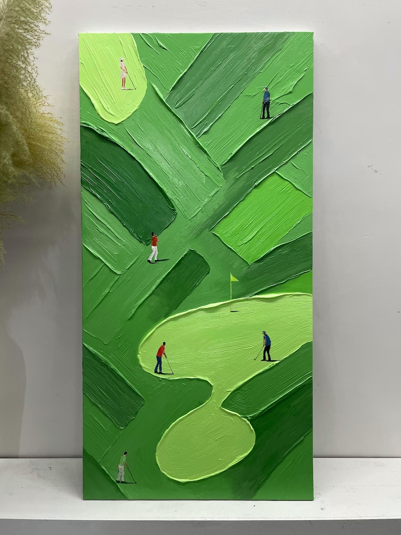 Abstract Golf Oil Painting on Canvas, Green Textured Wall Art, Modern ...