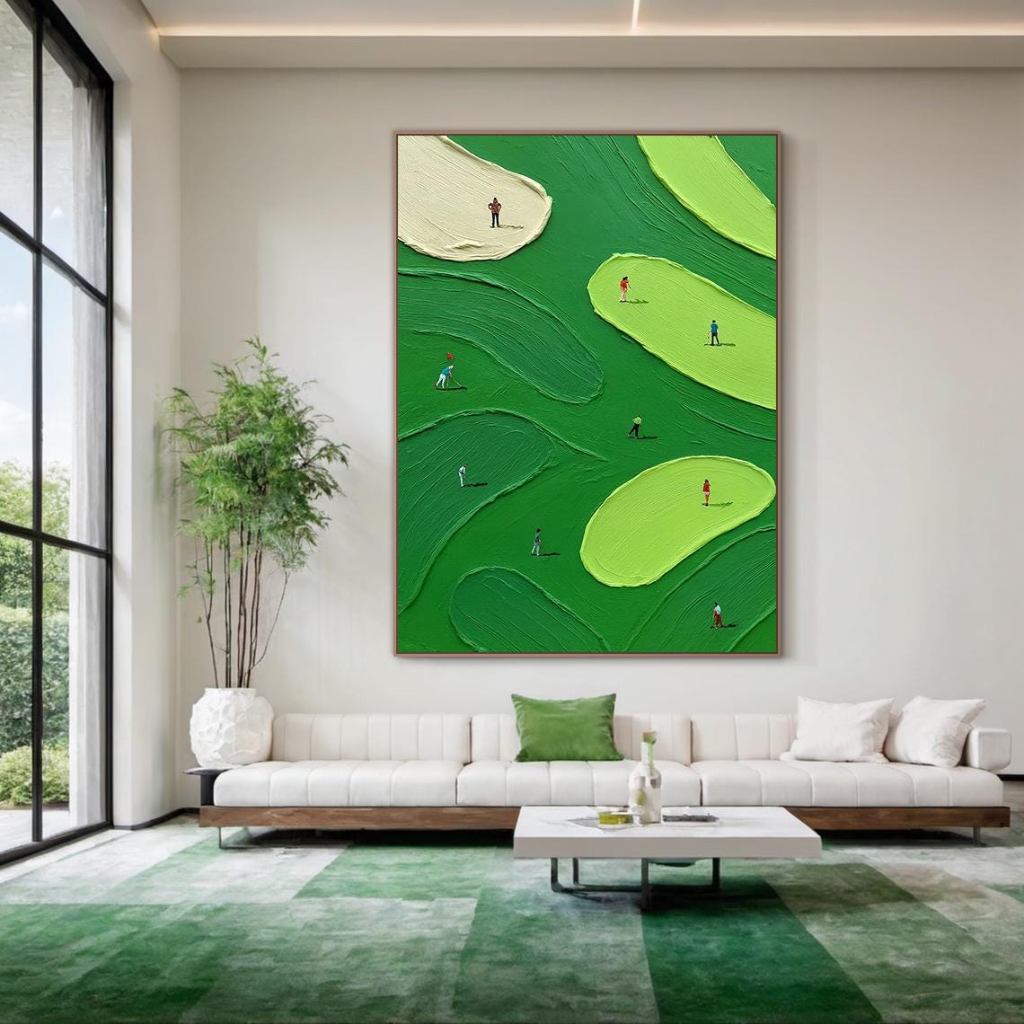 Large Golf Course Acrylic Painting – Textured Green Impasto Painting ...