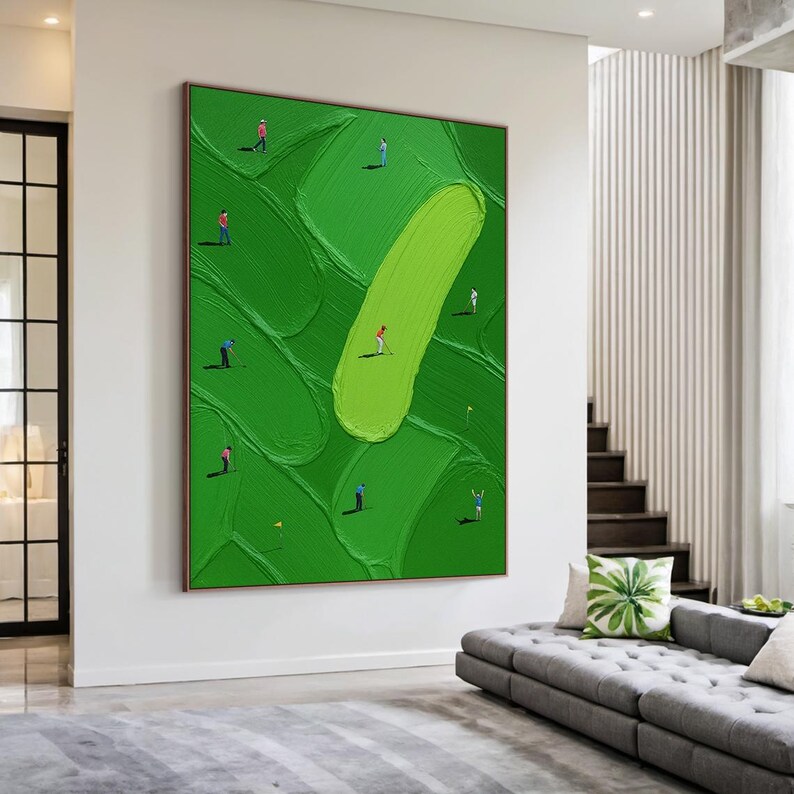Large Golf Course Painting on Canvas - Modern Sports Wall Art, Green ...